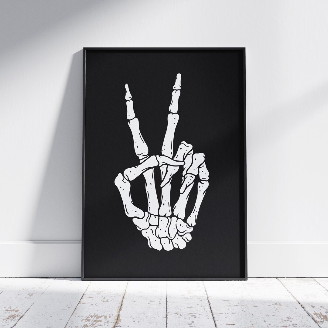 Skeleton Hand Poster | Peace Sign | Halloween Decor | Halloween Art ...