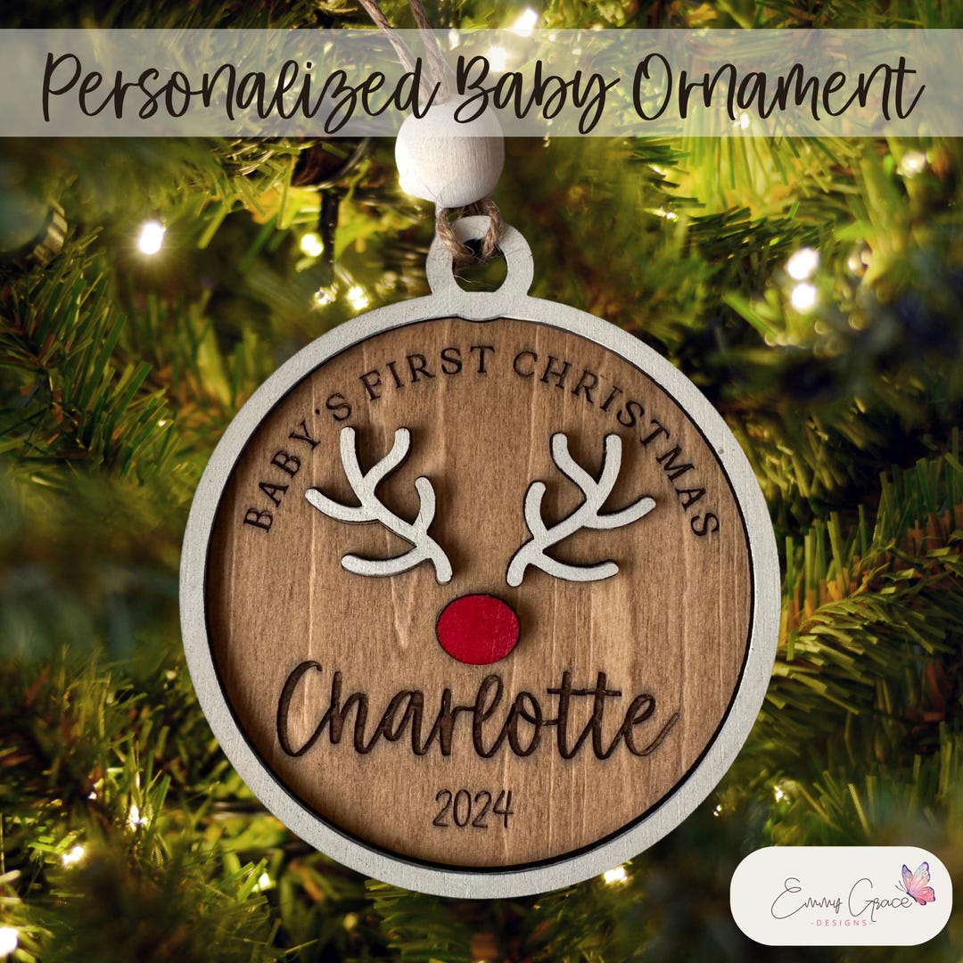 Personalized Baby's First Christmas Ornament 2025, Custom Wood Reindeer ...