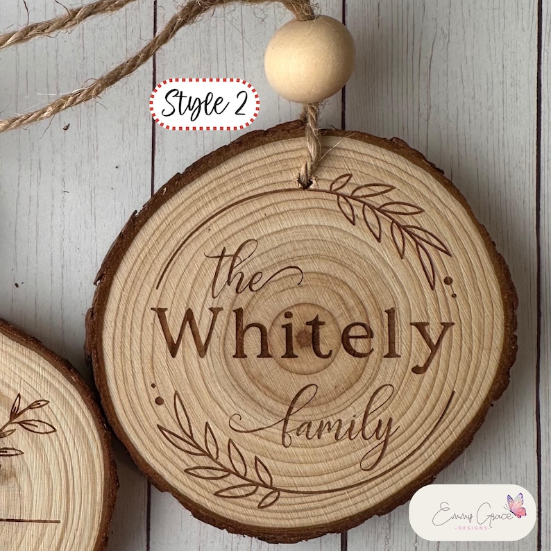 Personalized Family Name Ornament, Laser Engraved Wood Slice Christmas ...