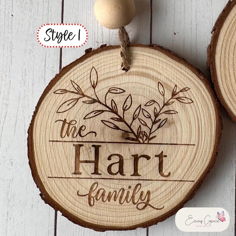 Personalized Family Name Ornament, Laser Engraved Wood Slice Christmas ...