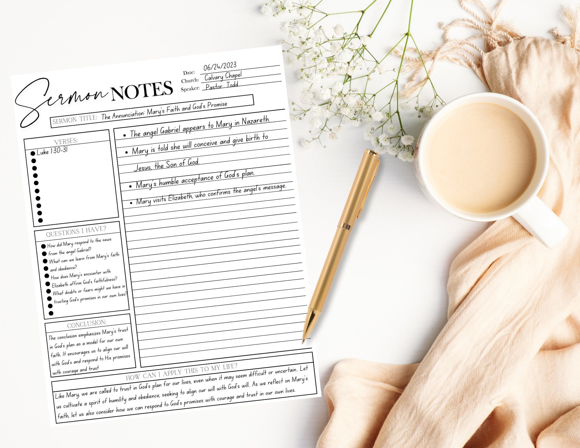 Bible Study Sermon Notes- Printable PDF & Downloadable - Etsy