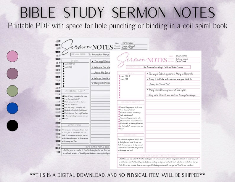 Bible Study Sermon Notes With Space for Hole-punching or Binding in a ...