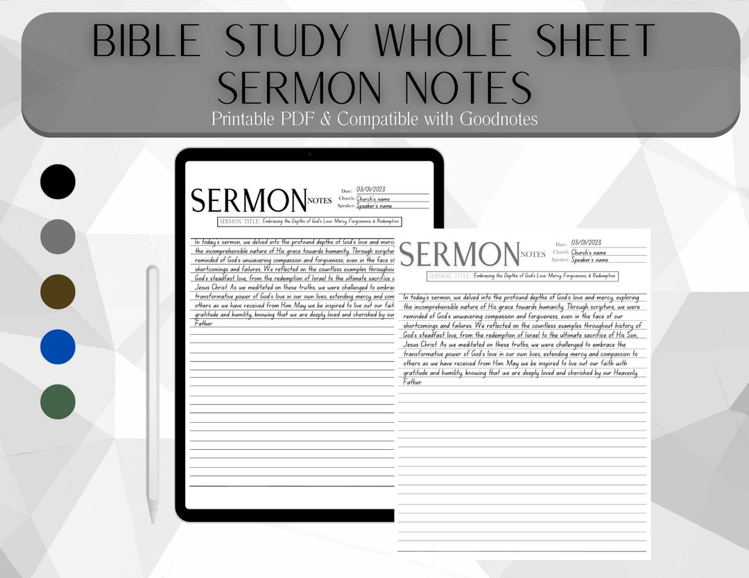 Bible Study Whole Sheet Sermon Note - Etsy