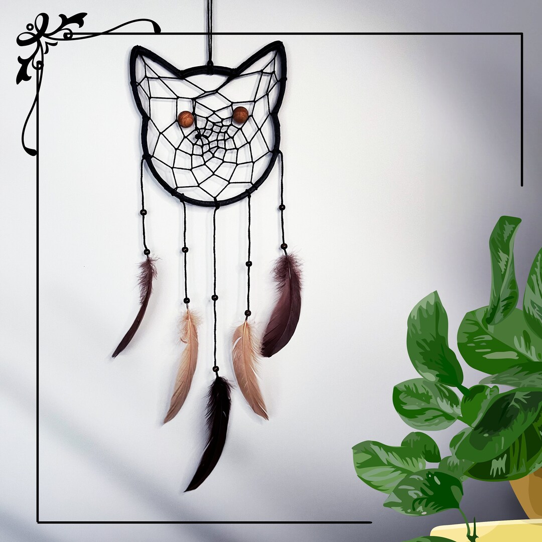 Boho Cat Shaped Dreamcatcher Handmade in Lithuania - Etsy