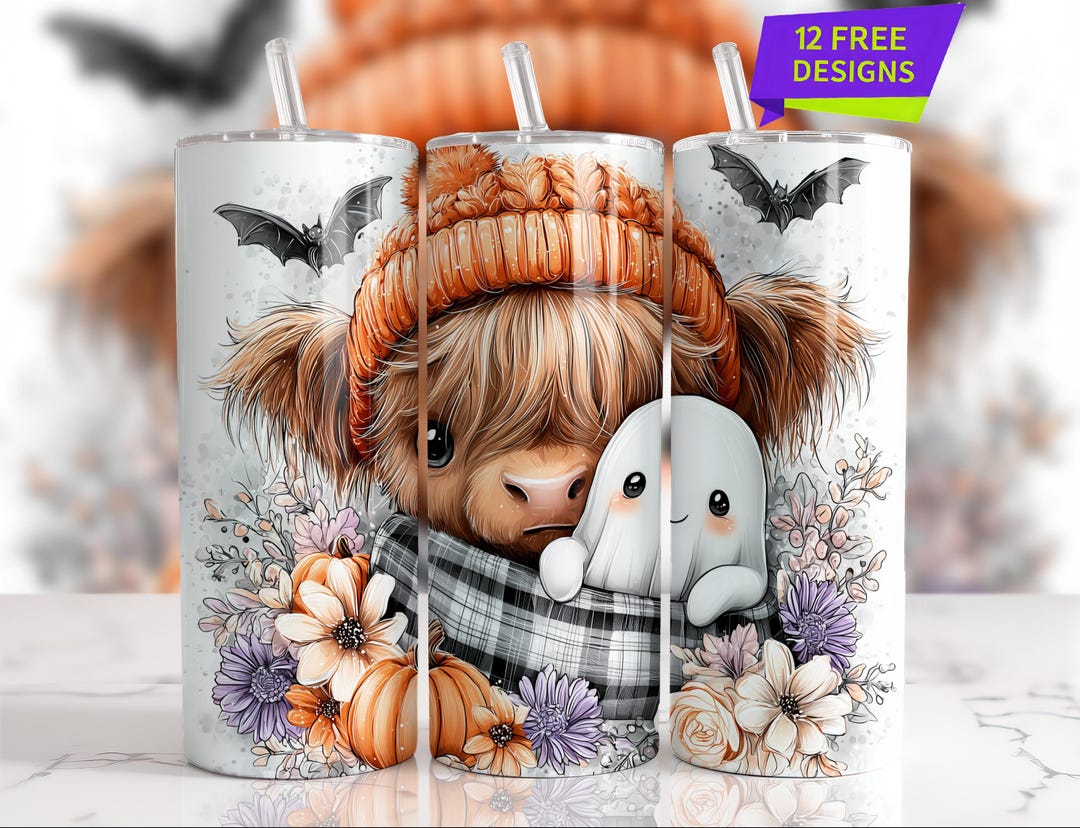 Highland Cow 20oz Skinny Tumbler Wrap, Halloween Ghost Tumbler, Cute ...