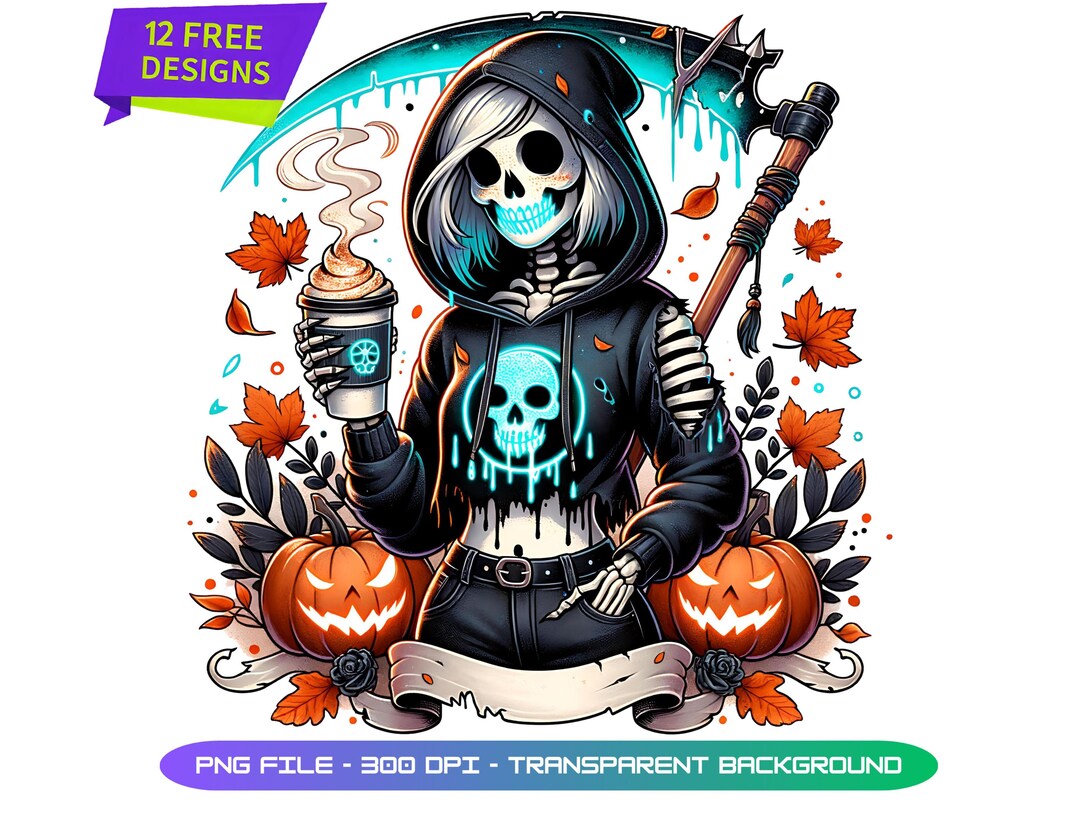 Grim Reaper Skull PNG: Autumn Halloween Design (digital Download) - Etsy