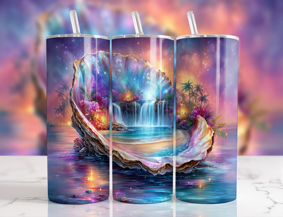 Seashell Waterfall 20 Oz Skinny Tumbler Wrap, Tropical Beach Tumbler ...