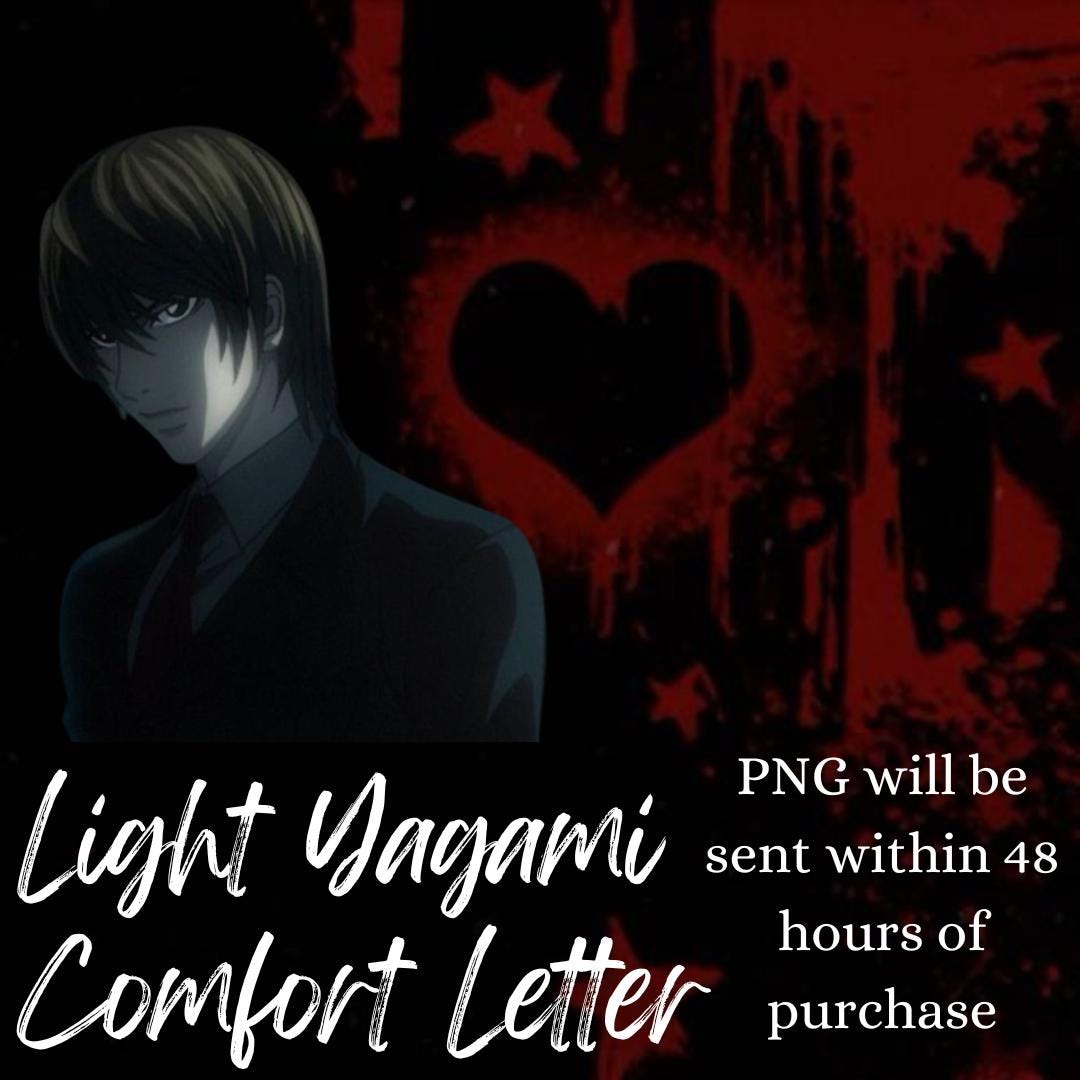 Light Yagami Death Note Comfort Character Digital Letter - Etsy