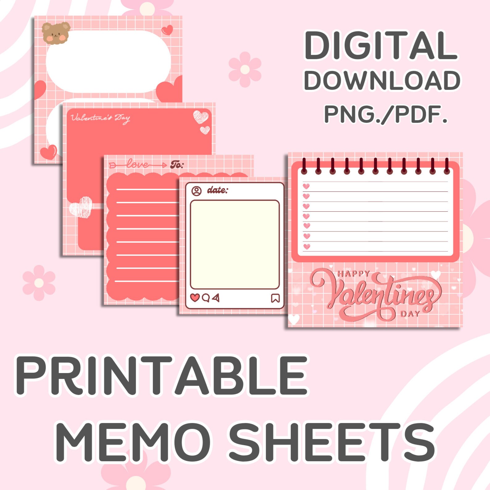 Printable Memo Sheets, Digital Download, Kawaii Stationary, Kawaii Memo ...