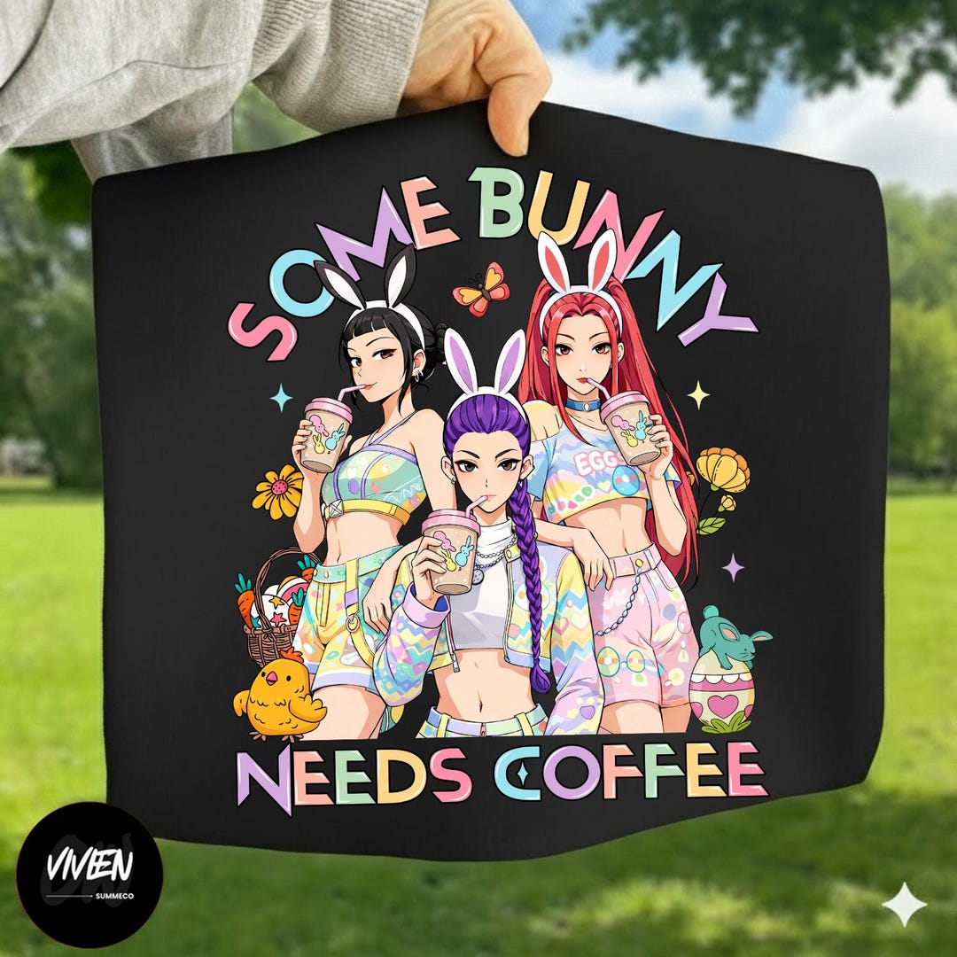 Some Bunny Needs Coffee PNG, HUNTR/X Kpop Demon Hunters Easter Bunny ...