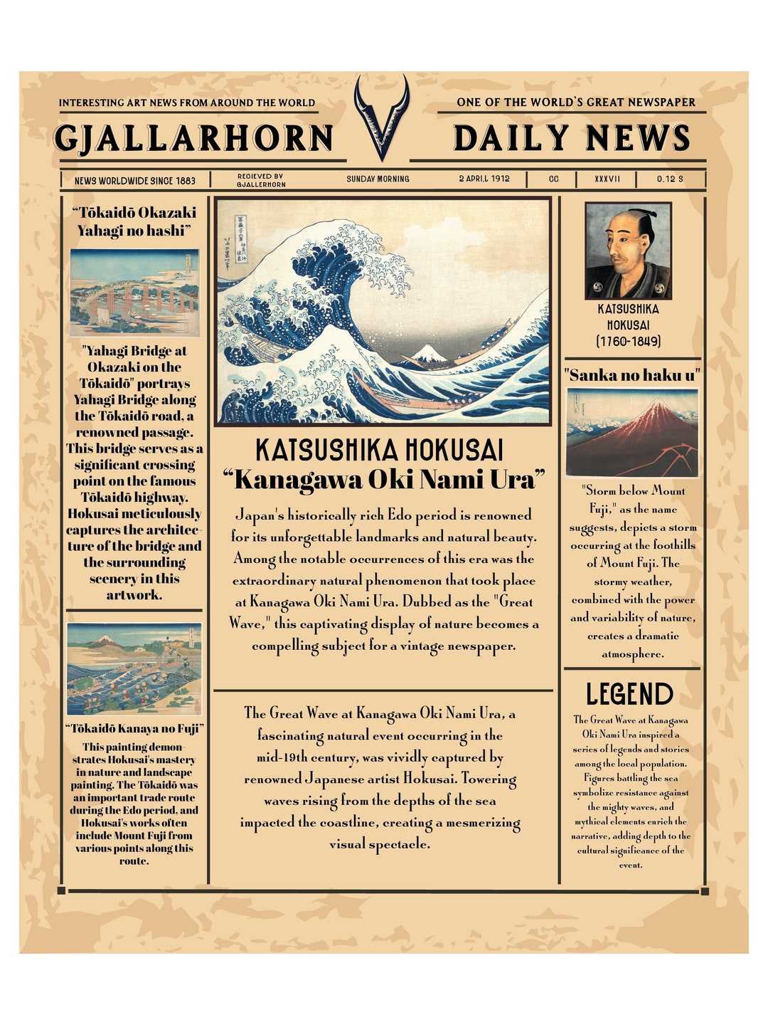 Hokusai Vintage Newspaper,18x24",fhd Wall Decor, Japanese Art Print, - Etsy