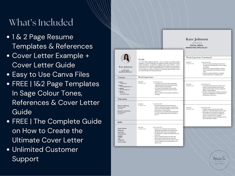 Clean & Professional Resume Templates With References and Cover Letter ...