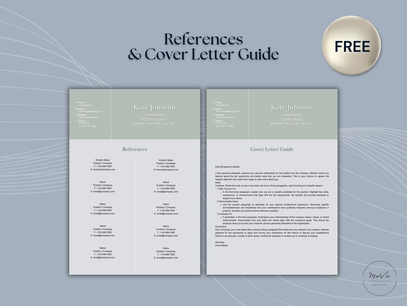 Clean & Professional Resume Templates With References and Cover Letter ...