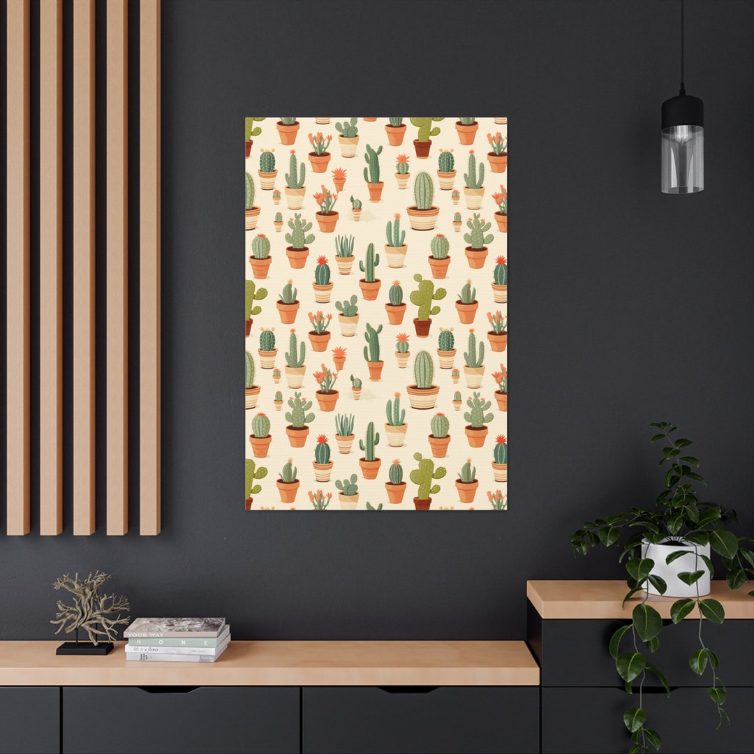 Cactus Canvas Wrap Around Wall Art Cacti Grid Pattern Unique Beautiful ...