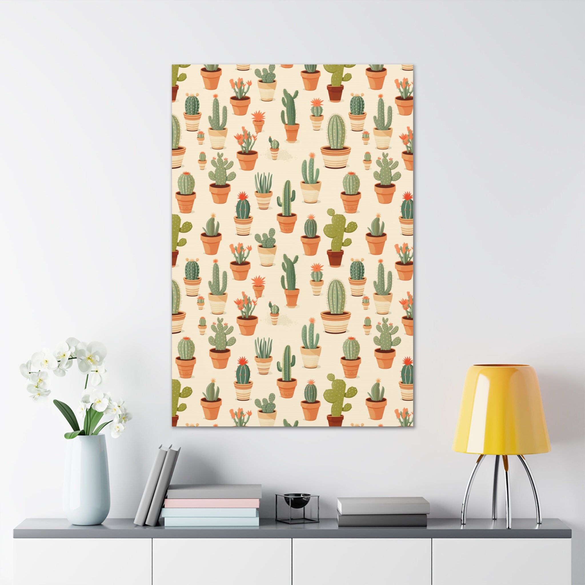 Cactus Canvas Wrap Around Wall Art Cacti Grid Pattern Unique Beautiful ...