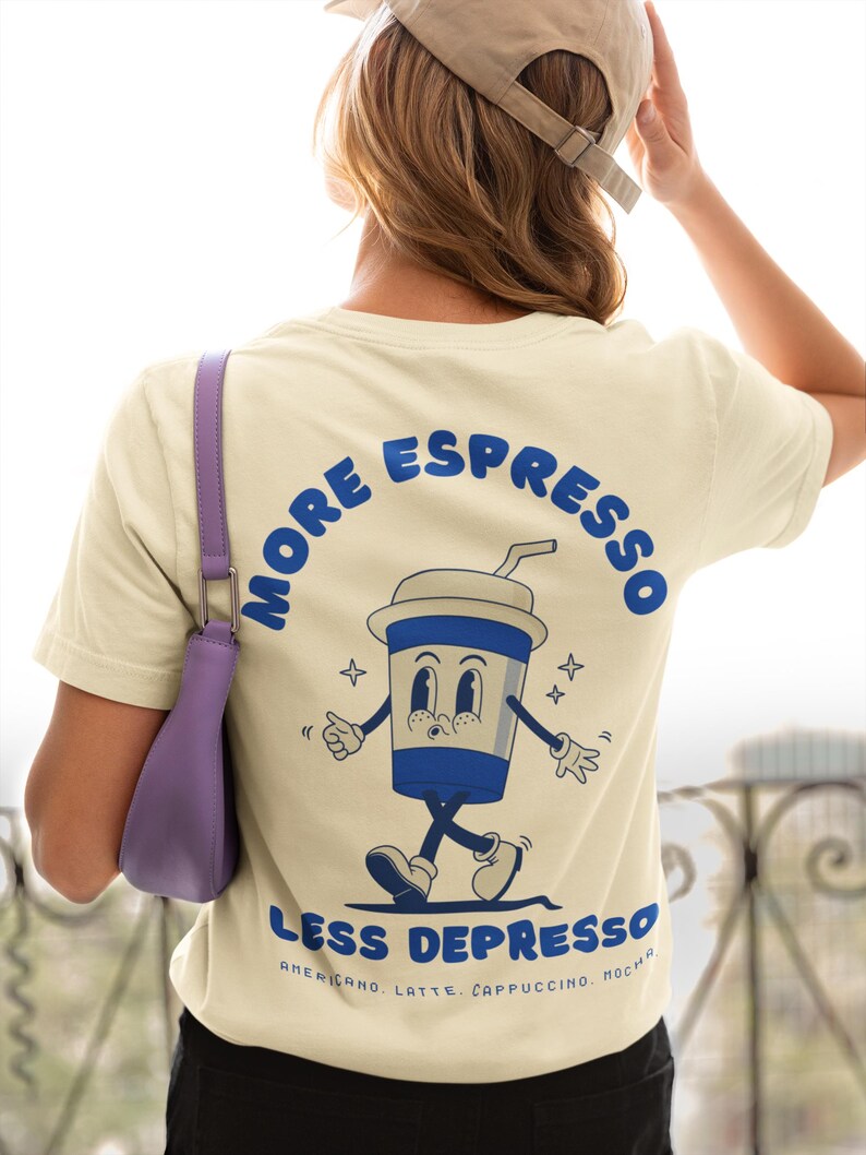 More Espresso Less Depresso Shirt, Retro Coffee Tshirt, Vintage Style Graphic Tee, Coffee Shirt ...