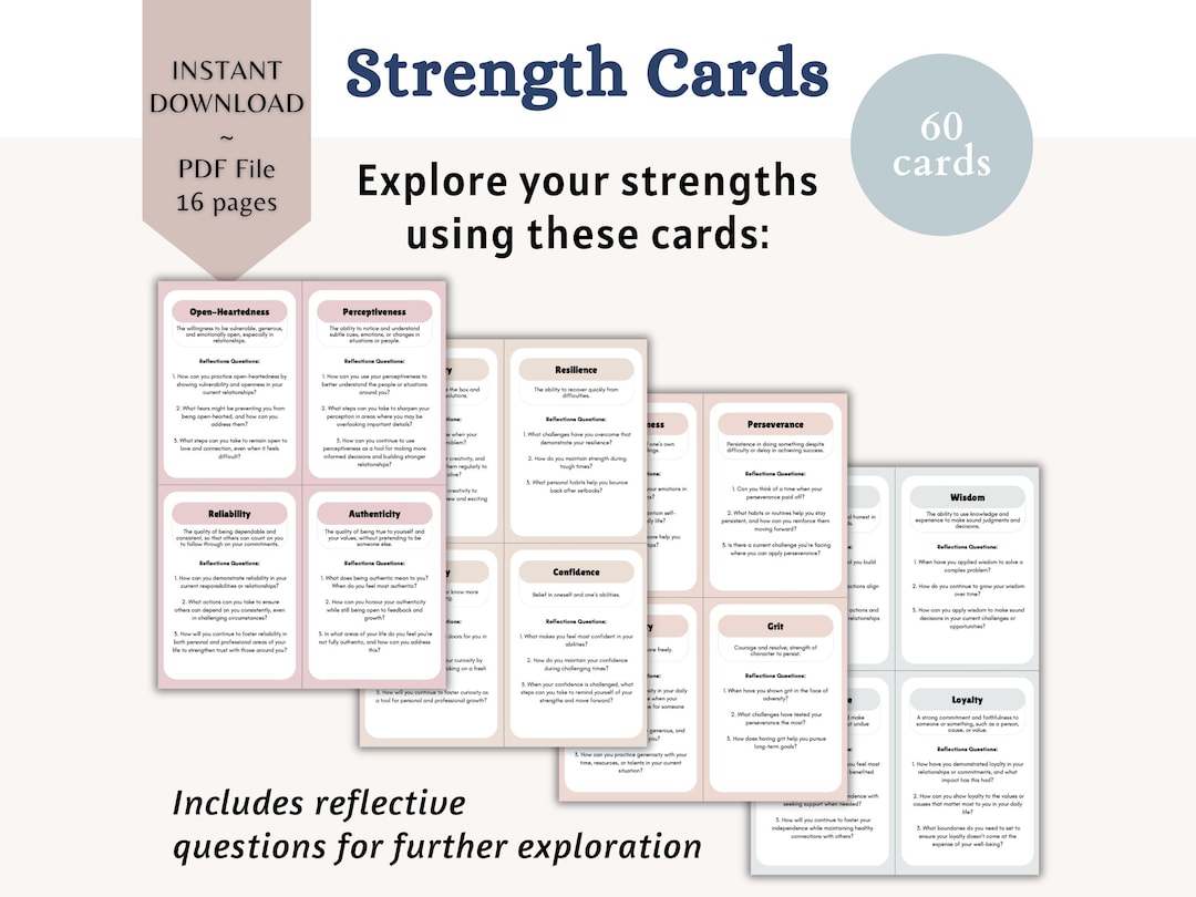 Strengths Based Cards Inner Strength Worksheets Self-esteem Tool ...