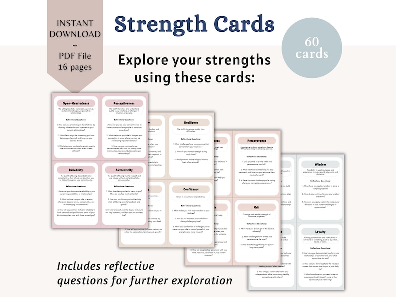 Strengths Based Cards Inner Strength Worksheets Self-esteem Tool ...