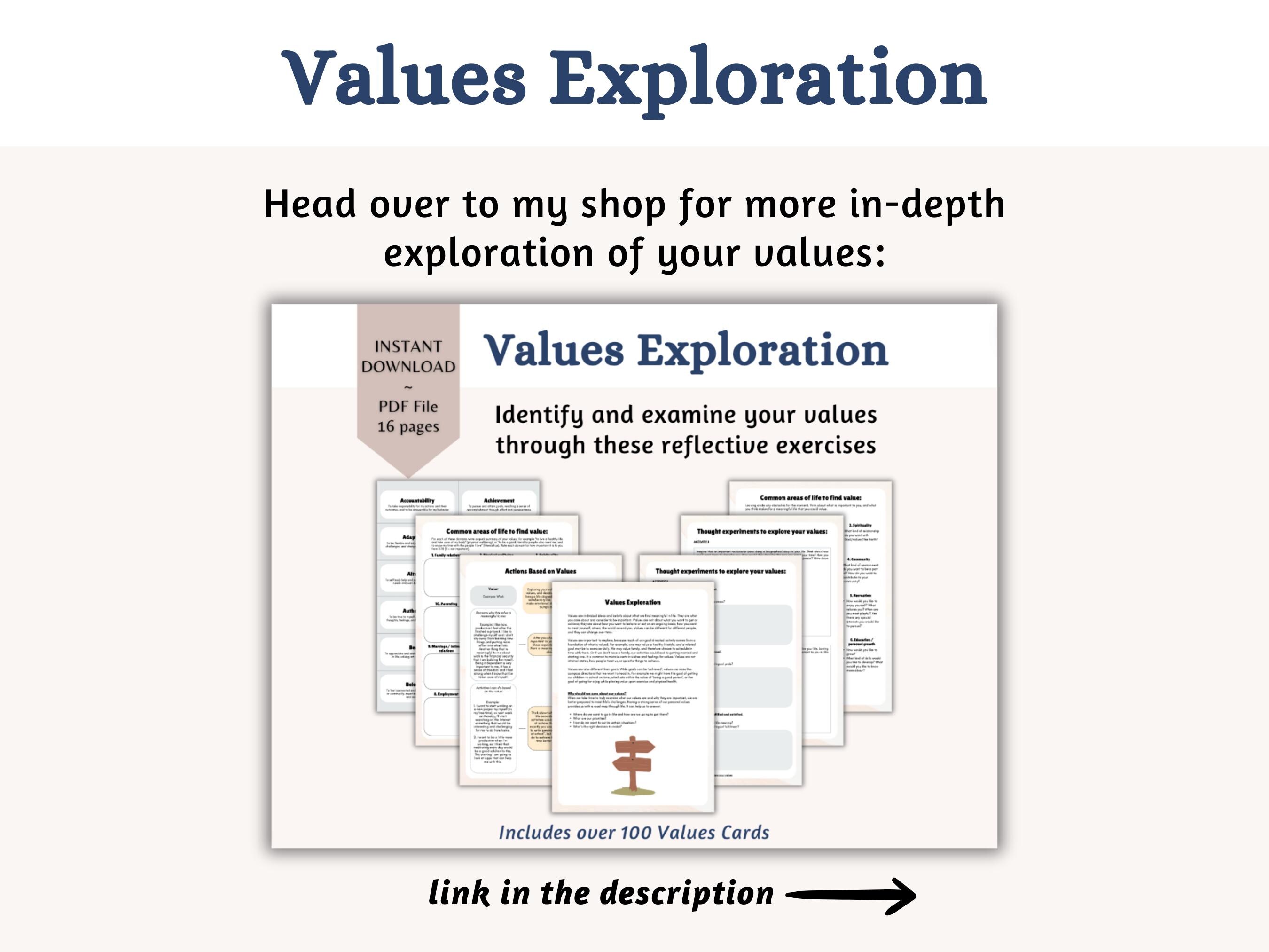 Core Values and Beliefs Worksheets Ranking Core Values Cards Sorting ...