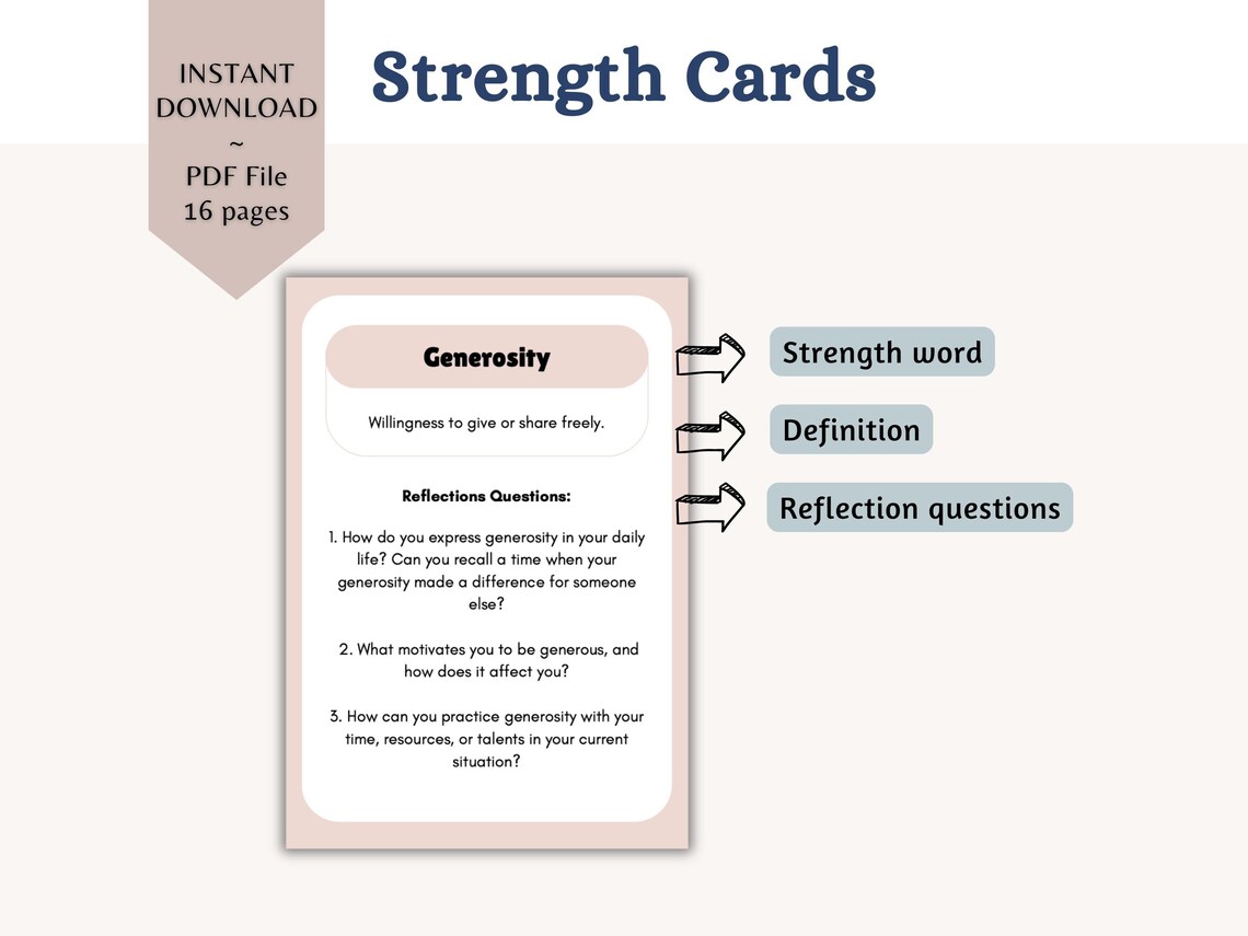 Strengths Based Cards Inner Strength Worksheets Self-esteem Tool ...
