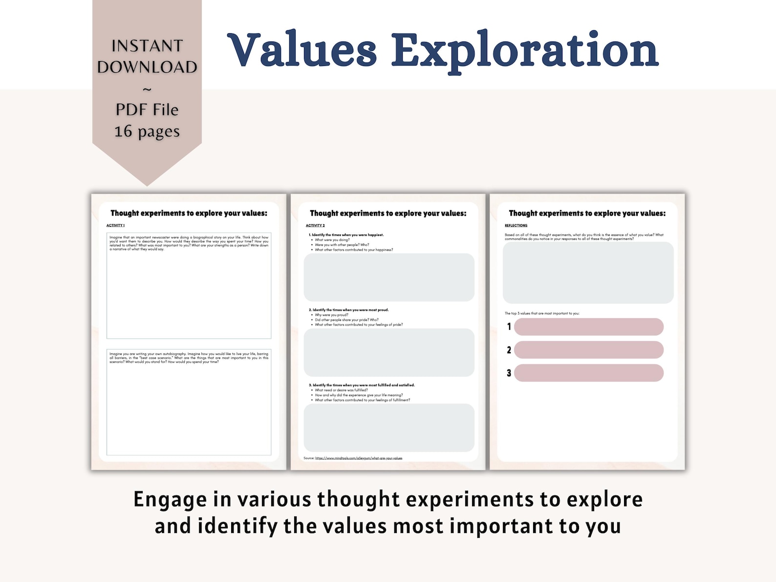 Personal Values Exploration Worksheets Core Values List Core Values and ...