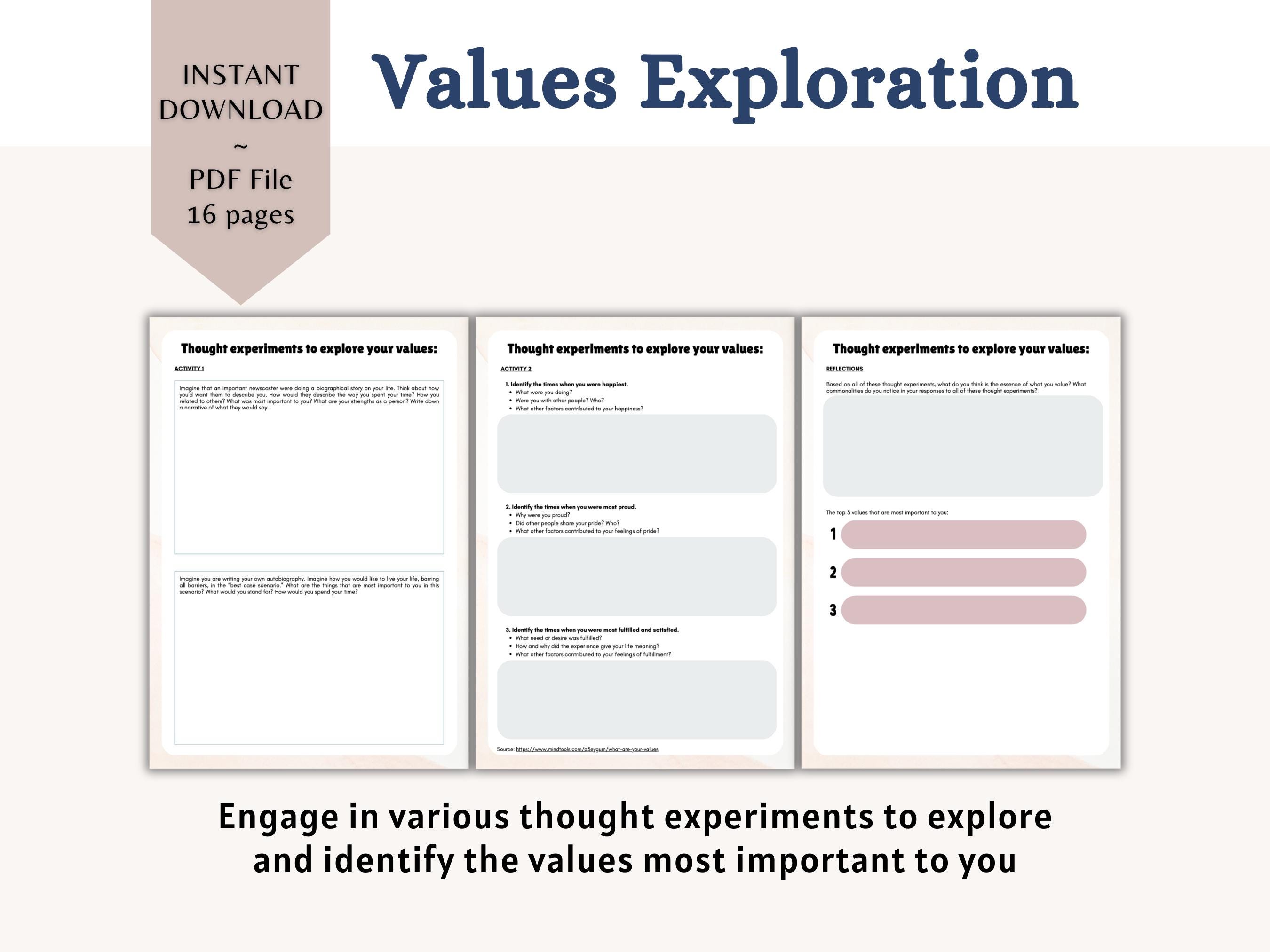 Personal Values Exploration Worksheets Core Values List Core Values and ...