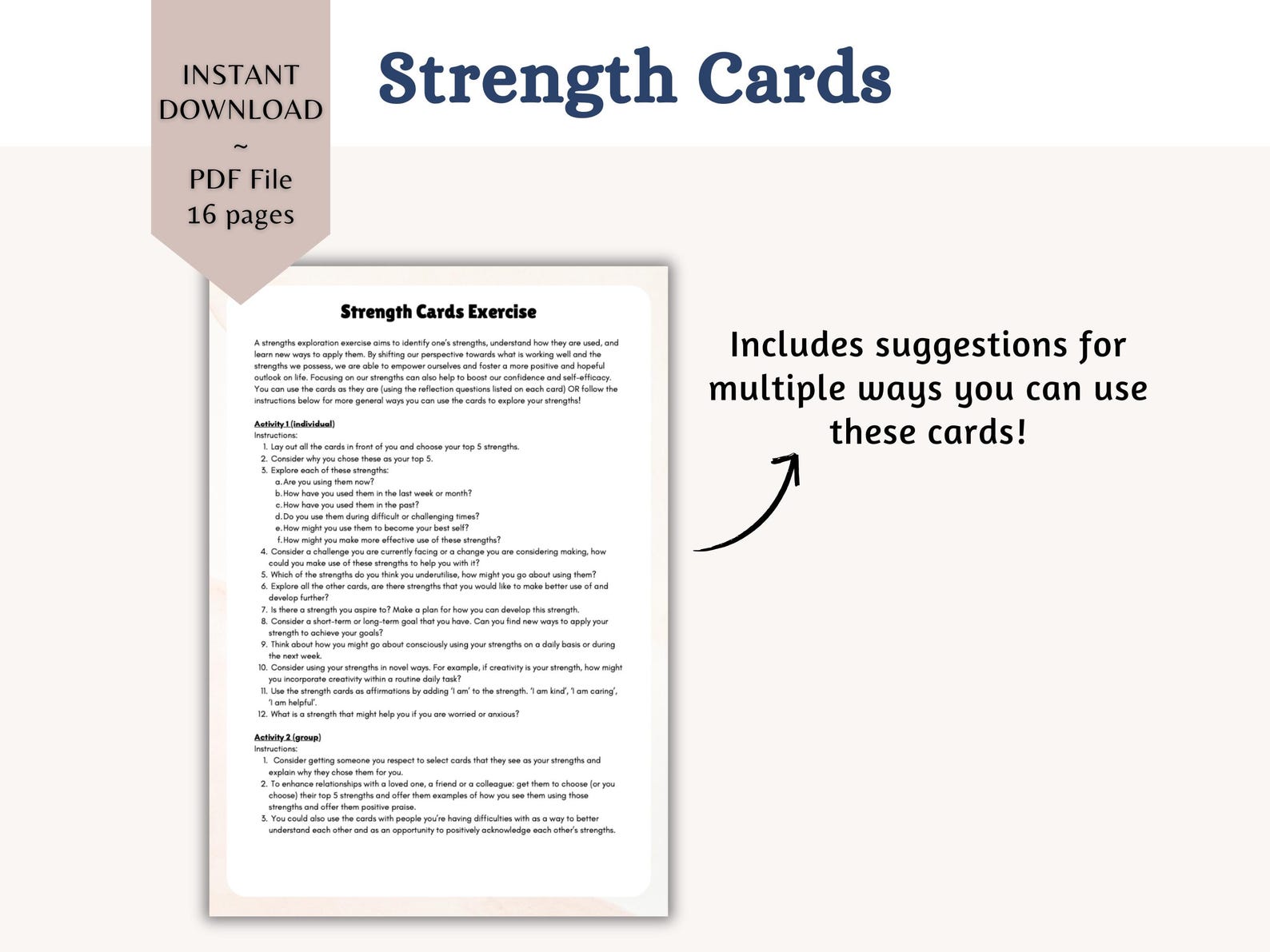 Strengths Based Cards Inner Strength Worksheets Self-esteem Tool ...