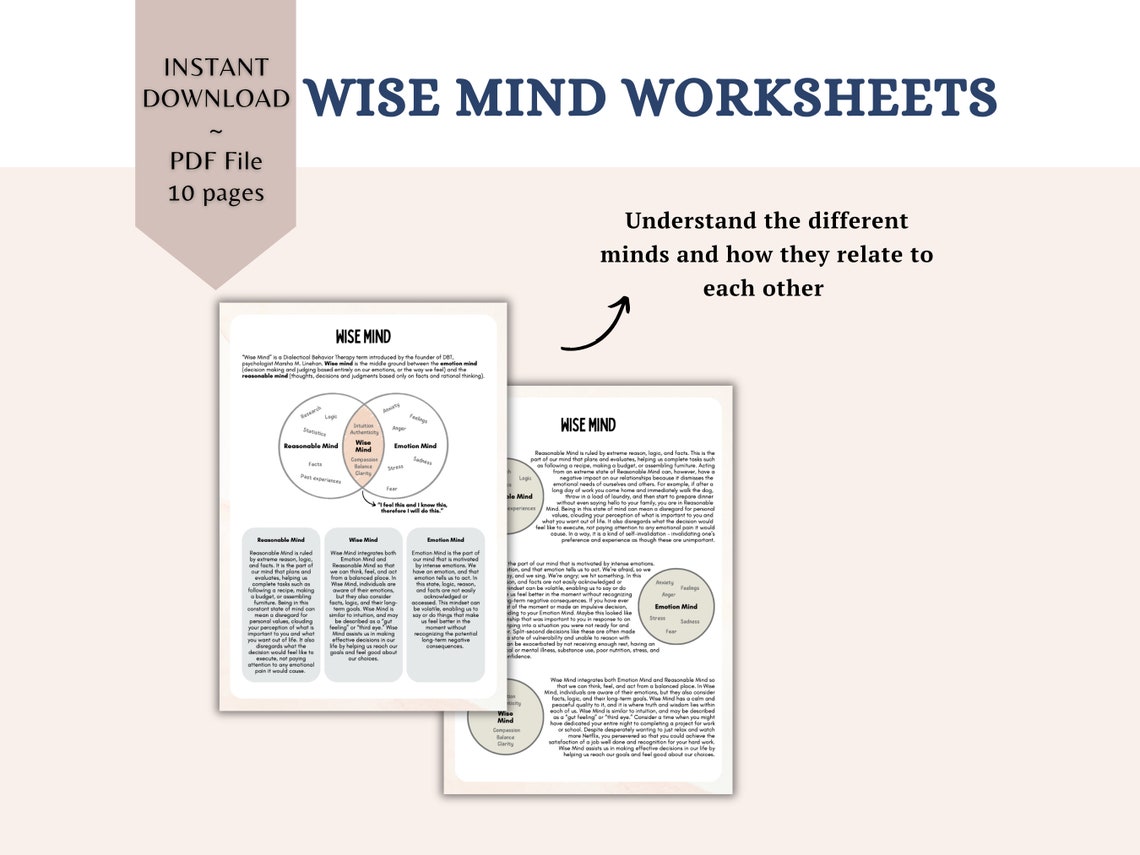 DBT Wise Mind Worksheets Dialectical Behavioral Therapy Wise Mind ...
