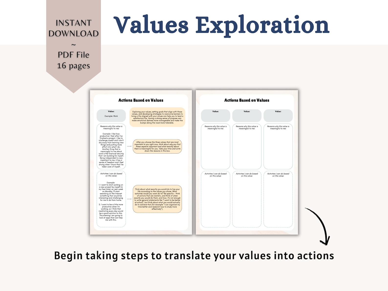 Personal Values Exploration Worksheets Core Values List Core Values and ...