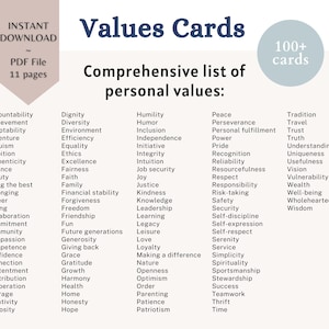 Personal Values Card Exercise for Values Exploration Cards Printable ...