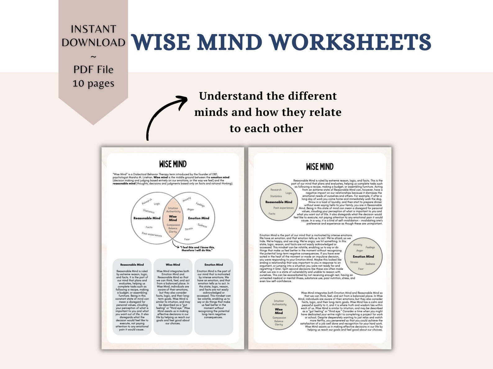 DBT Wise Mind Worksheets Dialectical Behavioral Therapy Wise Mind ...