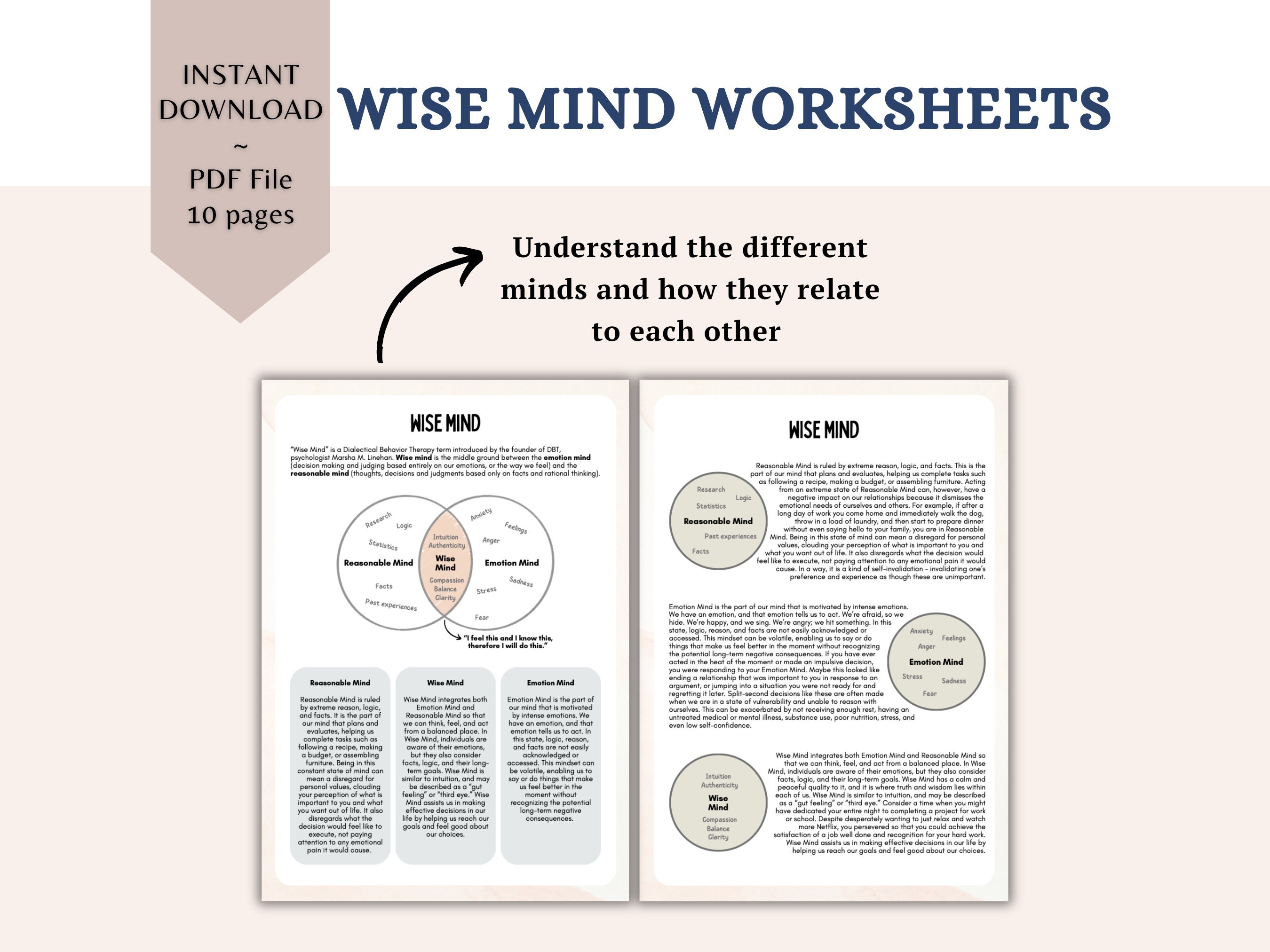 DBT Wise Mind Worksheets Dialectical Behavioral Therapy Wise Mind ...