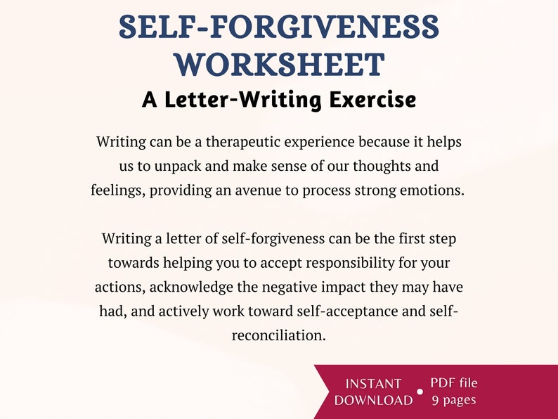 Self Forgiveness Worksheet Self Forgiveness Exercise Self Esteem Self ...