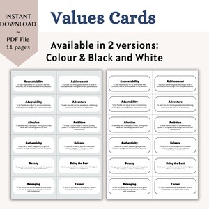 Core Values and Beliefs Worksheets Ranking Core Values Cards Sorting ...