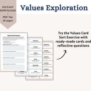 Personal Values Exploration Worksheets Core Values List Core Values and ...