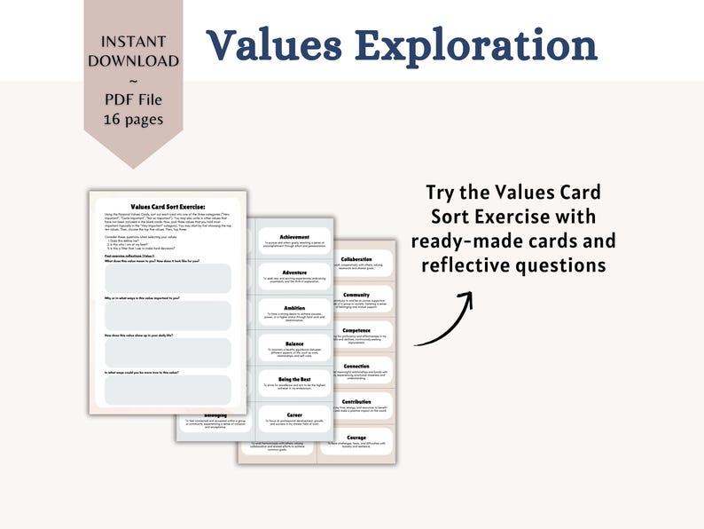 Personal Values Exploration Worksheets Core Values List Core Values and ...