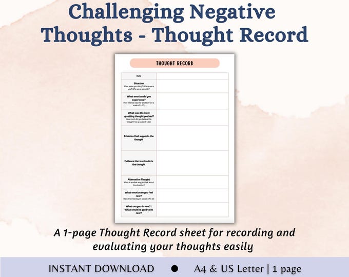 CBT Thought Record Worksheet Bundle | Printable PDF for Therapists ...