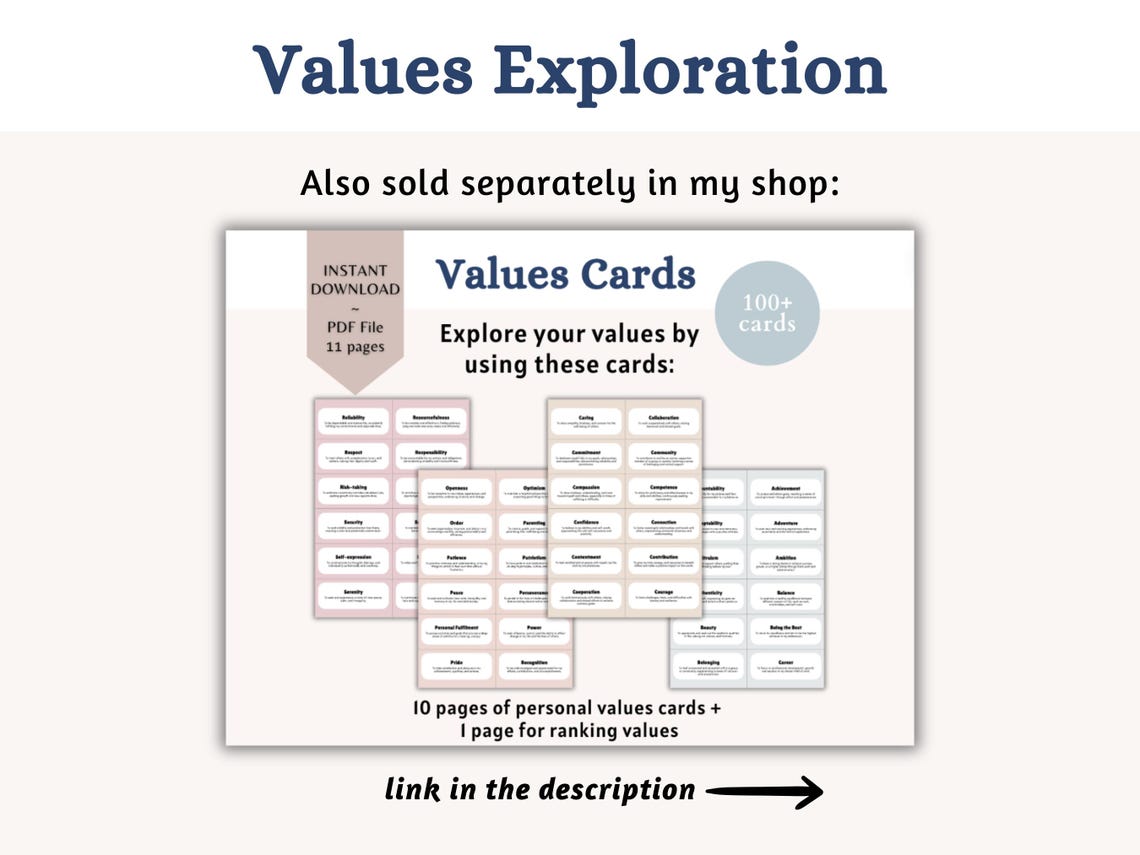 Personal Values Exploration Worksheets Core Values List Core Values and ...