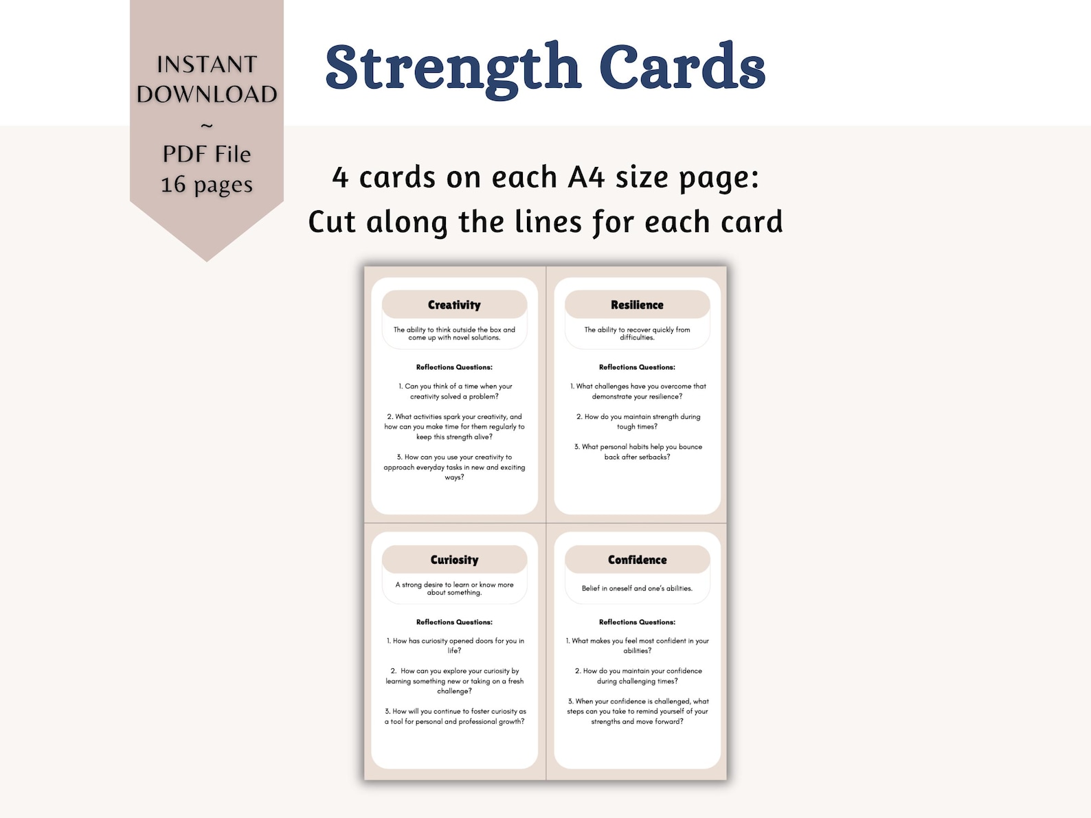 Strengths Based Cards Inner Strength Worksheets Self-esteem Tool ...