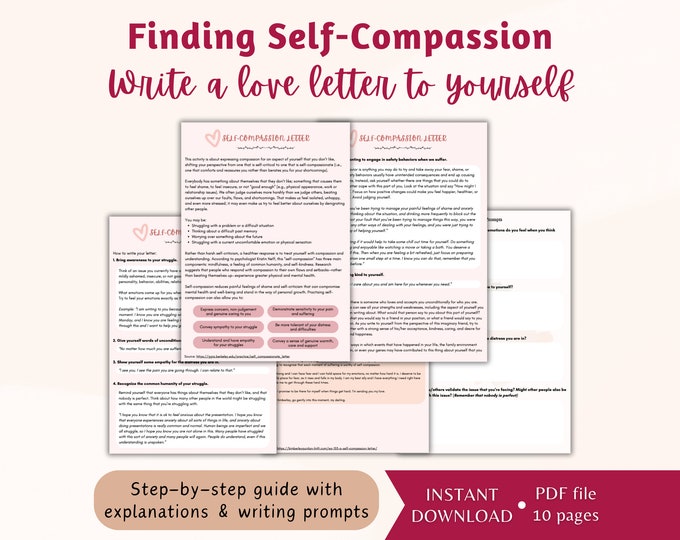 Printable Self-compassion Worksheet Self-love Journal Printable PDF PNG ...