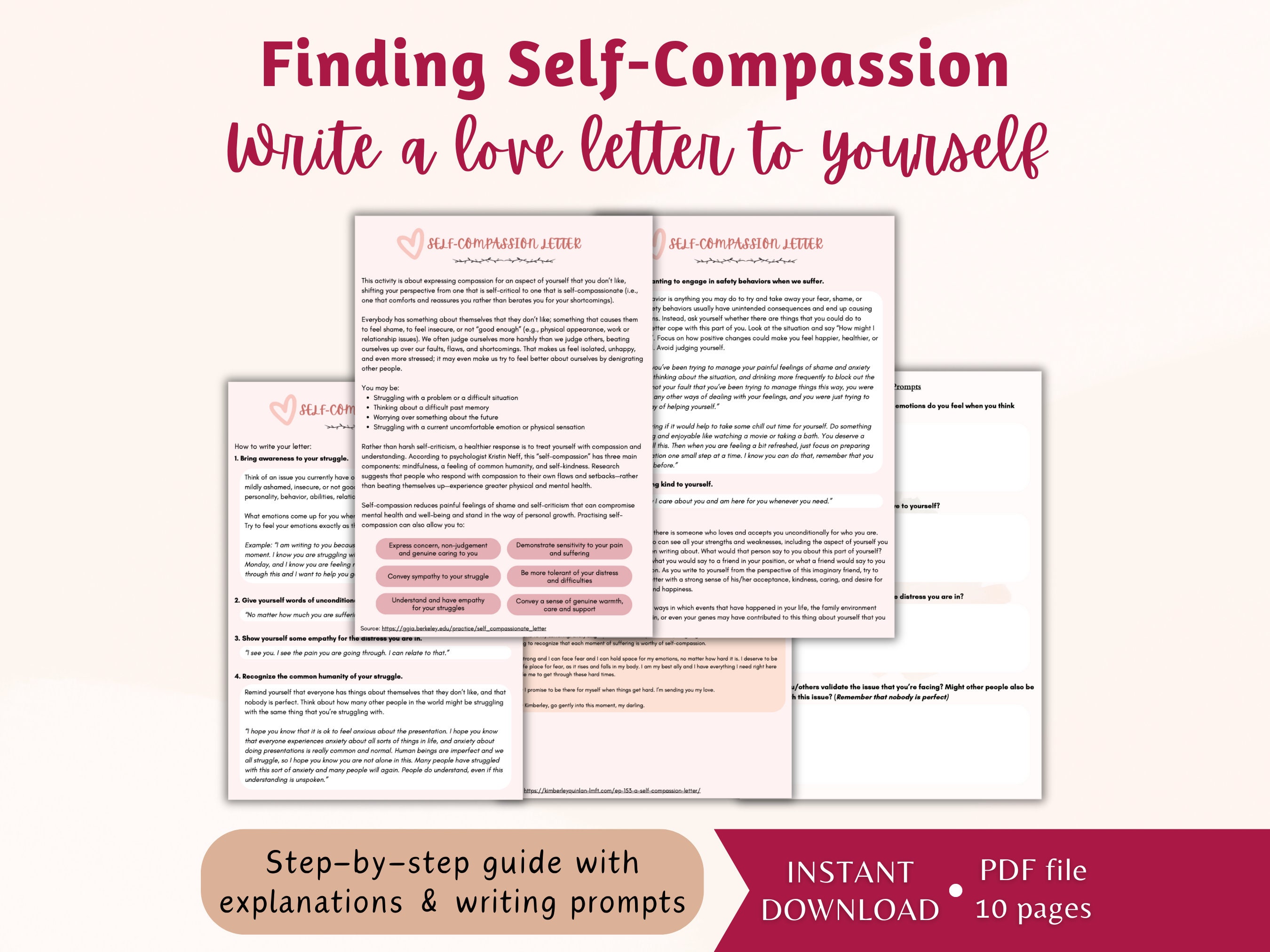 Self Compassion Worksheet Self Compassion Letter Self Compassion ...