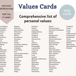 Core Values and Beliefs Worksheets Ranking Core Values Cards Sorting ...