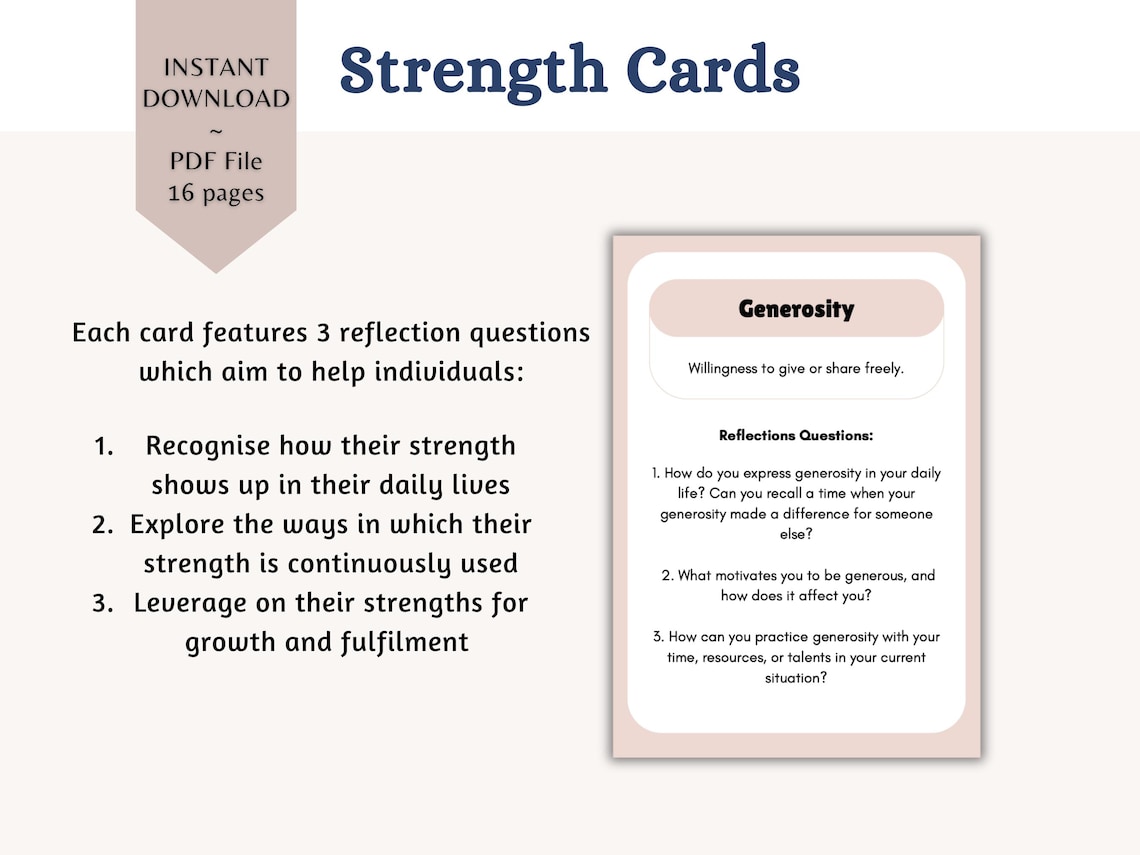 Strengths Based Cards Inner Strength Worksheets Self-esteem Tool ...