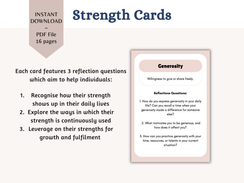 Strengths Based Cards Inner Strength Worksheets Self-esteem Tool ...