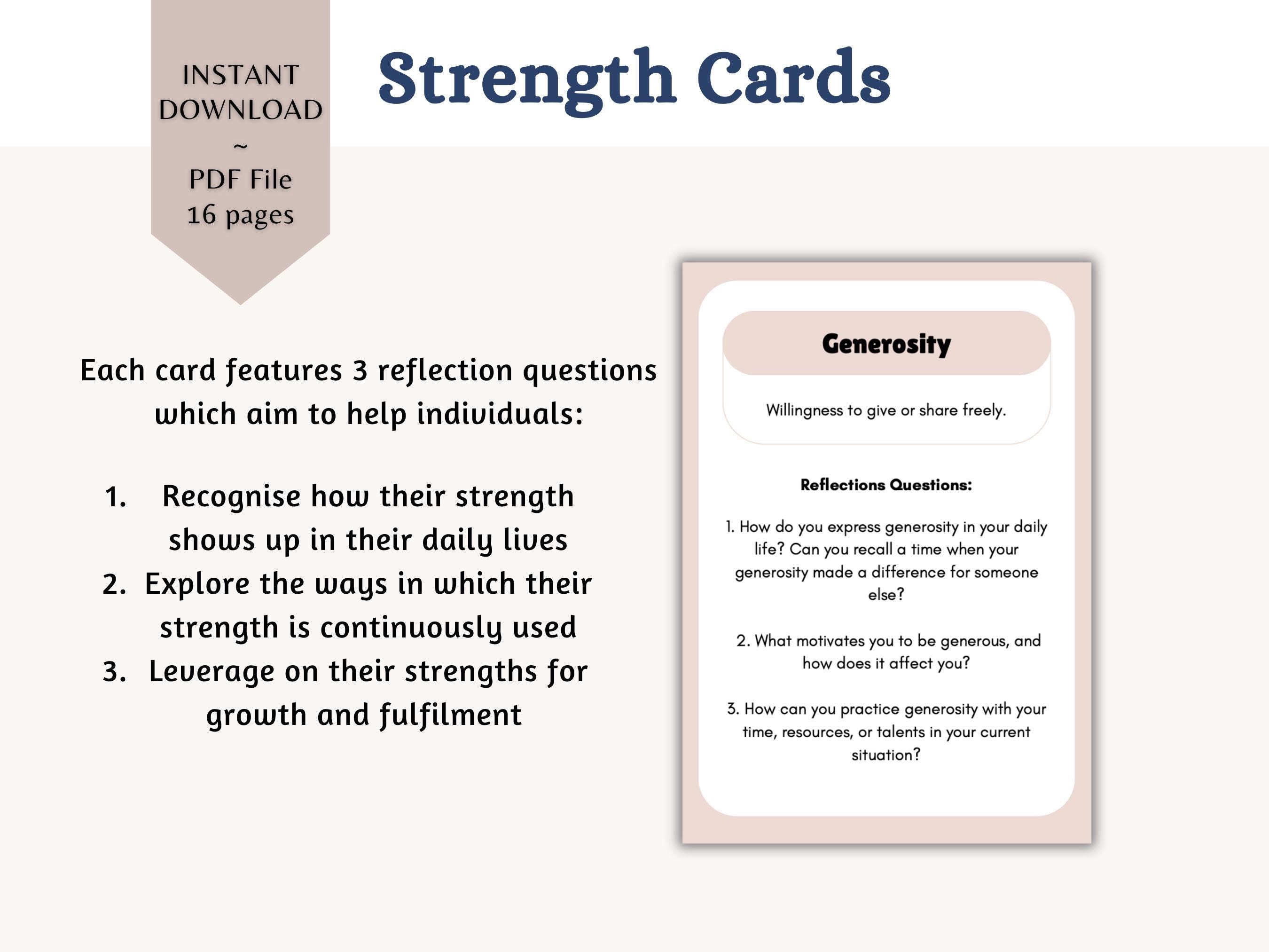 Strengths Based Cards Inner Strength Worksheets Self-esteem Tool ...