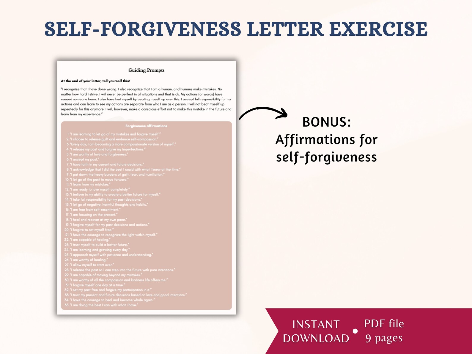 Self Forgiveness Worksheet Self Forgiveness Exercise Self Esteem Self ...