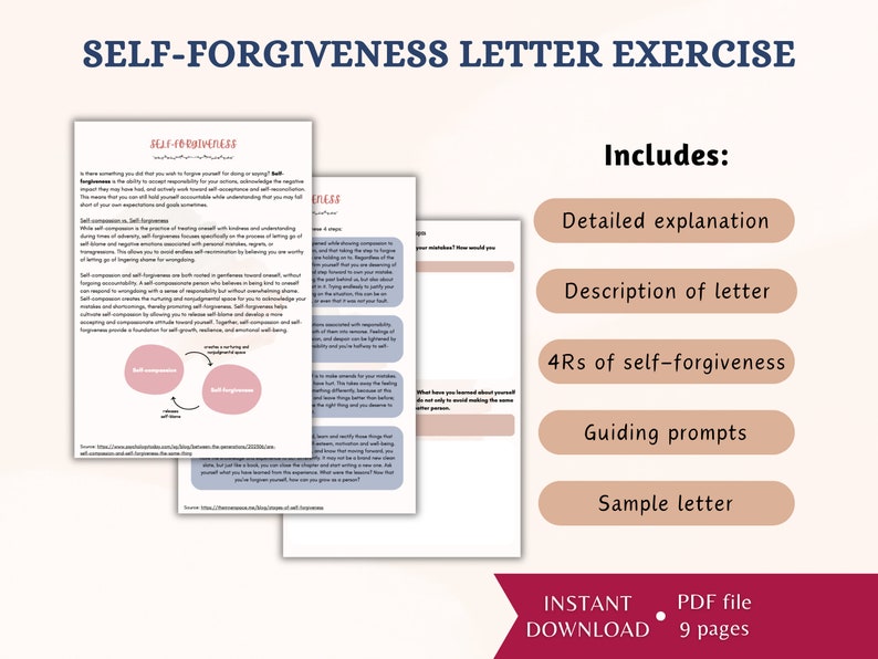 Self Forgiveness Worksheet Self Forgiveness Exercise Self Esteem Self ...