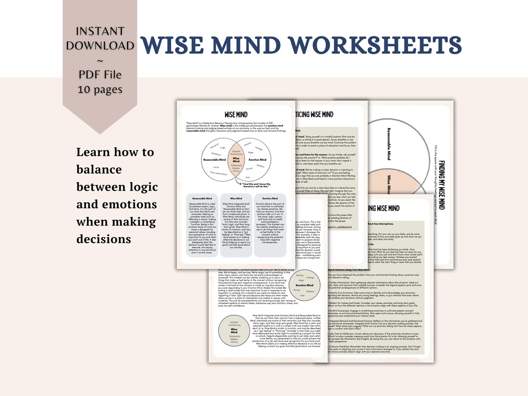 DBT Wise Mind Worksheets Dialectical Behavioral Therapy Wise Mind ...
