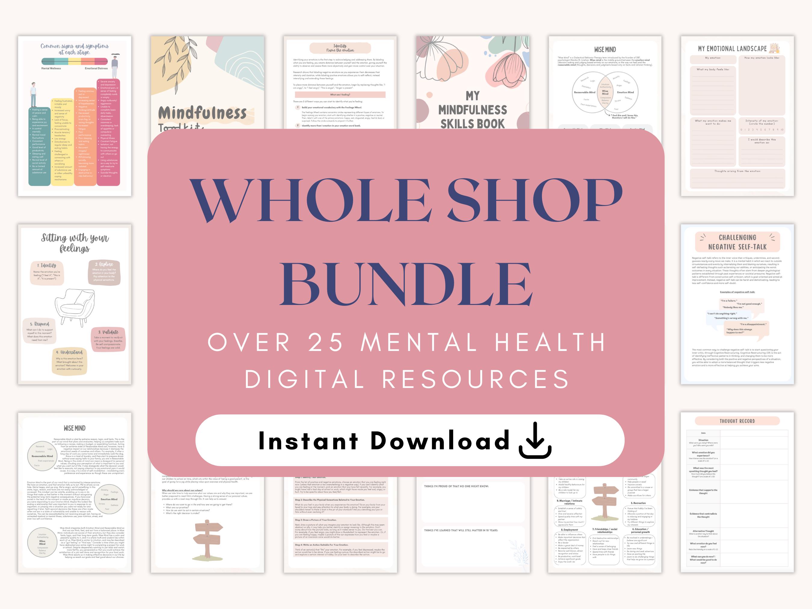 Mental Health Digital Resources Mega Shop Bundle Therapy Worksheets ...