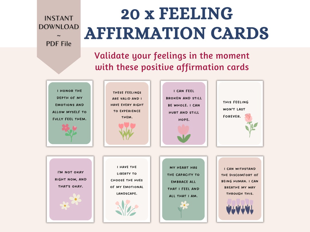 Positive Affirmation Cards for Validating Feelings Sitting With Your ...